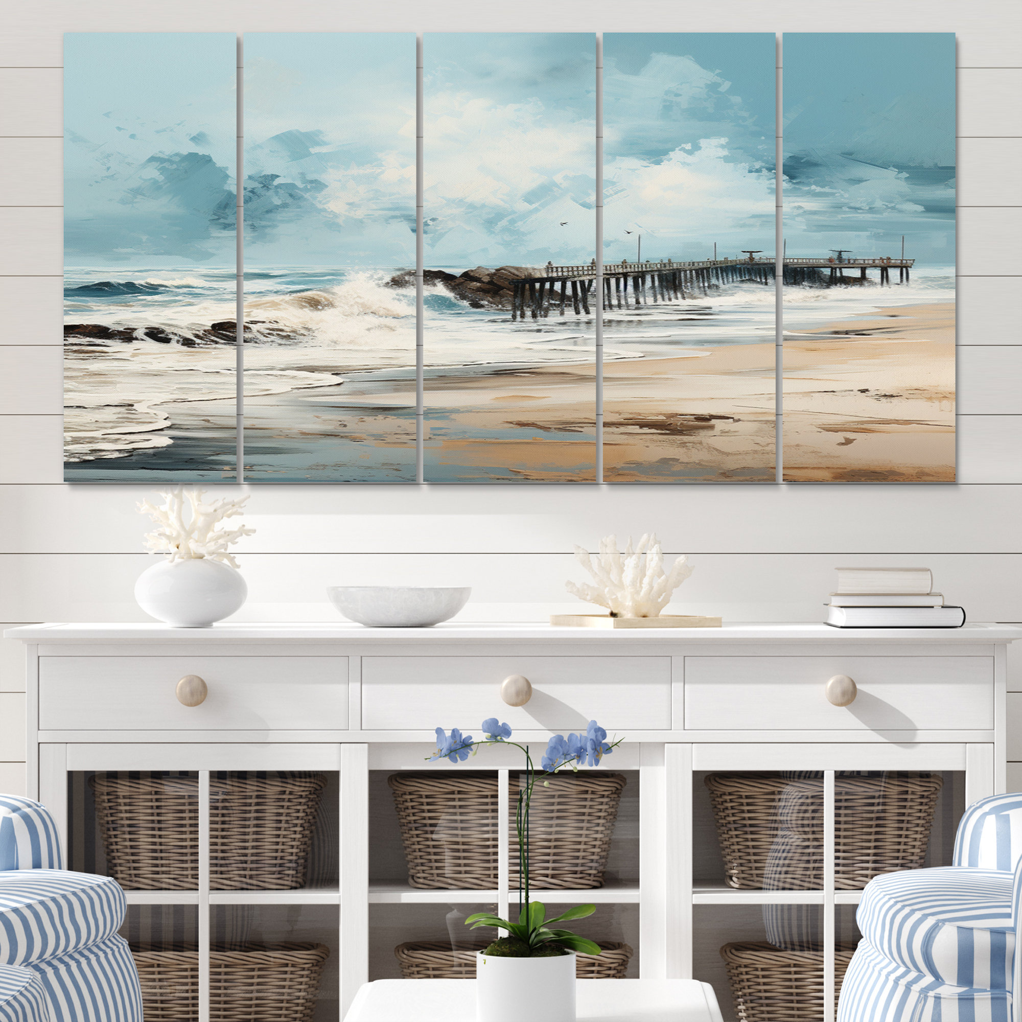 Dovecove Pier Abstract Pier An III - Coastal Pier Canvas Art Print - 5 Equal Panels - Wayfair Canada